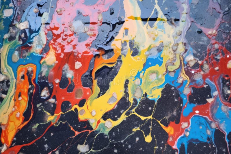 Spilled Oil Paint Puddle on Concrete Surface Stock Photo - Image of ...