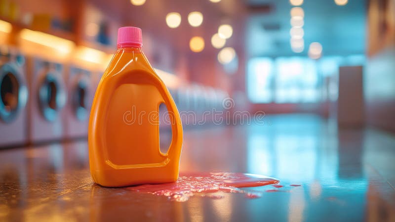 Spilled Orange Detergent in a Modern Laundry Room. Stock Photo - Image ...