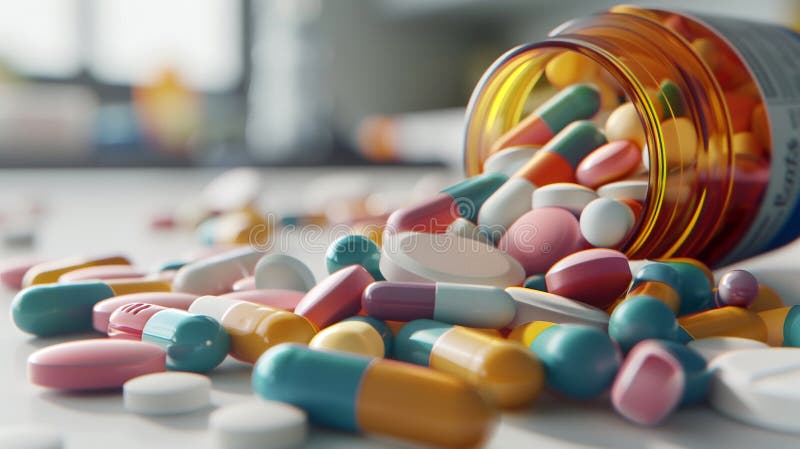 Spilled Pills on White Surface Stock Illustration - Illustration of ...