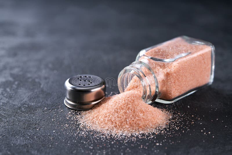 Pile Pink Himalayan Salt Black Stone Table Selective Focus Stock Photos ...