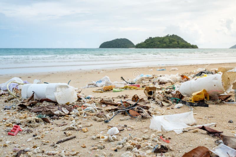 Spilled Plastic on the Beach. Ecological Problem Concept Stock Image ...