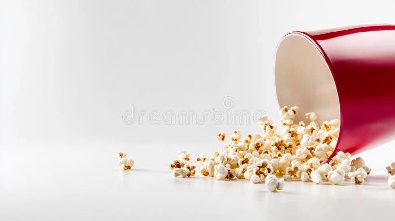Spilled Popcorn from Red Cup on White Isolated Surface Stock ...