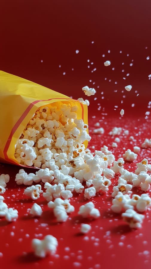 Spilled Popcorn Spilling from a Container on a Red Surface at a Casual ...