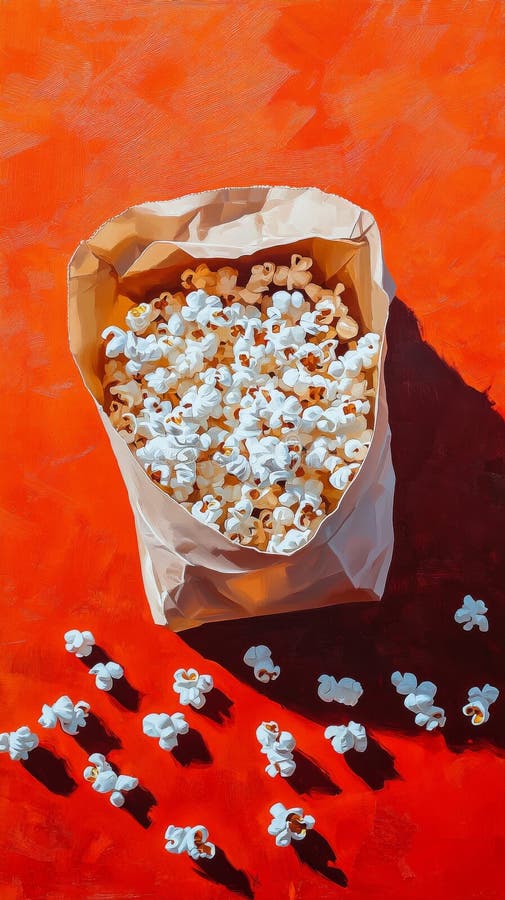 Spilled Popcorn Spilling from a Container on a Red Surface at a Casual ...