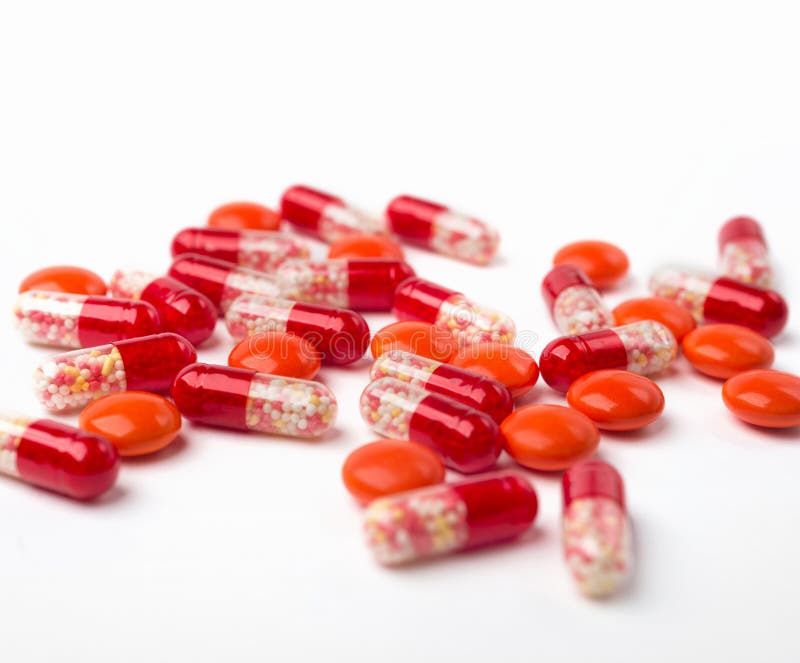 Spilled Red Medicine Capsules, Pills. Stock Photo - Image of healthcare ...