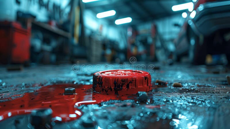 Spilled Red Paint Can on Workshop Floor Stock Photo - Image of labor ...