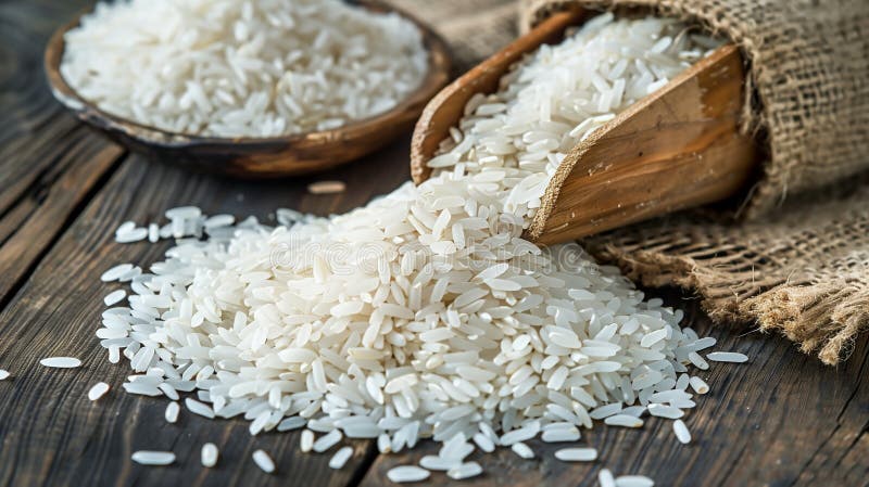 Spilled Rice on Wooden Table Background Stock Illustration ...
