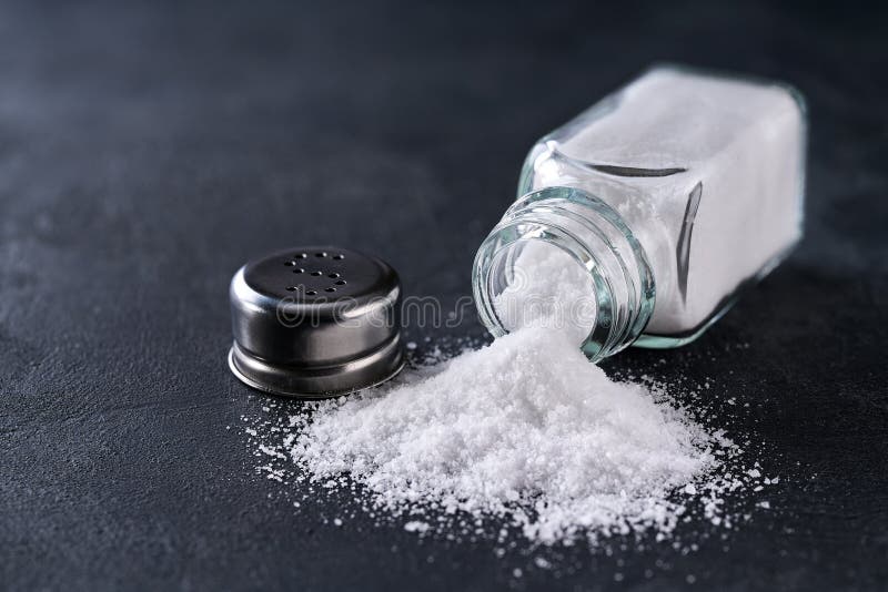 Spilled Salt Shaker Black Stone Table Selective Focus Stock Photos ...