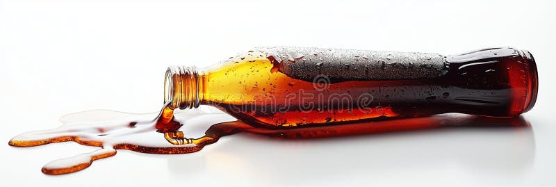 Spilled Soda from Glass Bottle, Emphasizing Refreshment and Mess Stock ...
