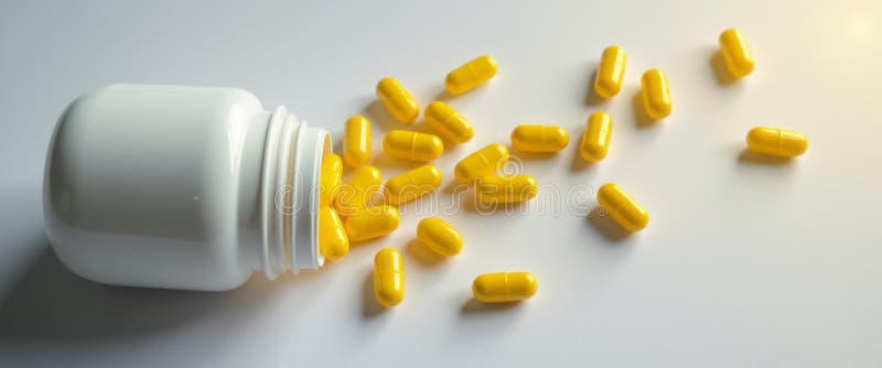 Spilled Yellow Capsules from a White Bottle Stock Image - Image of ...