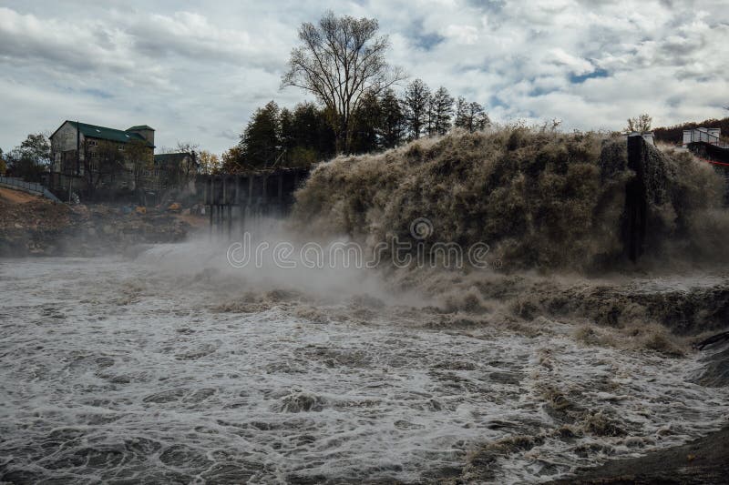 Spillway in Maykop Dam, Dirty Water in River Stock Image - Image of ...
