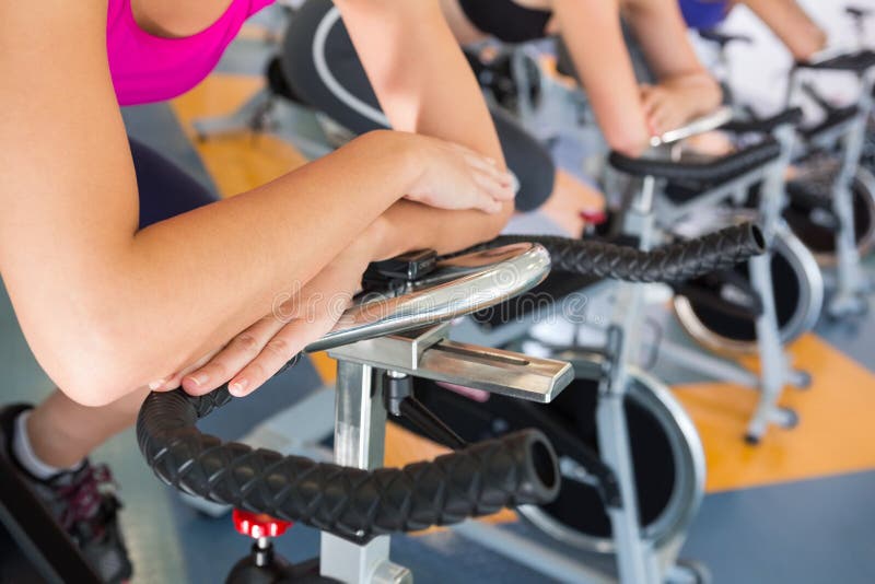 Spin Class Working Out in a Row Stock Image - Image of health, sporty ...