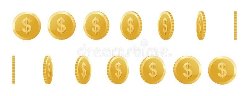 Spin Gold Coin on Transparent Background, Set of Rotation Icons at ...