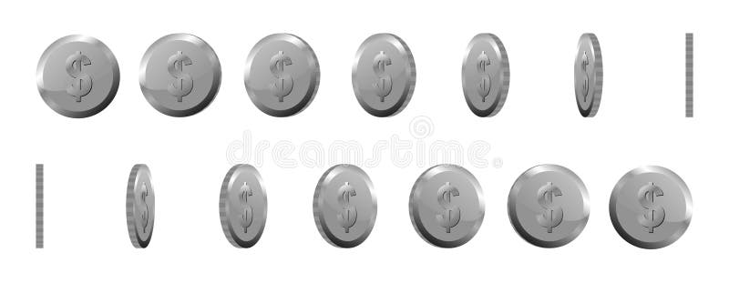 Spin Silver Coin on Transparent Background, Set of Rotation Icons at ...