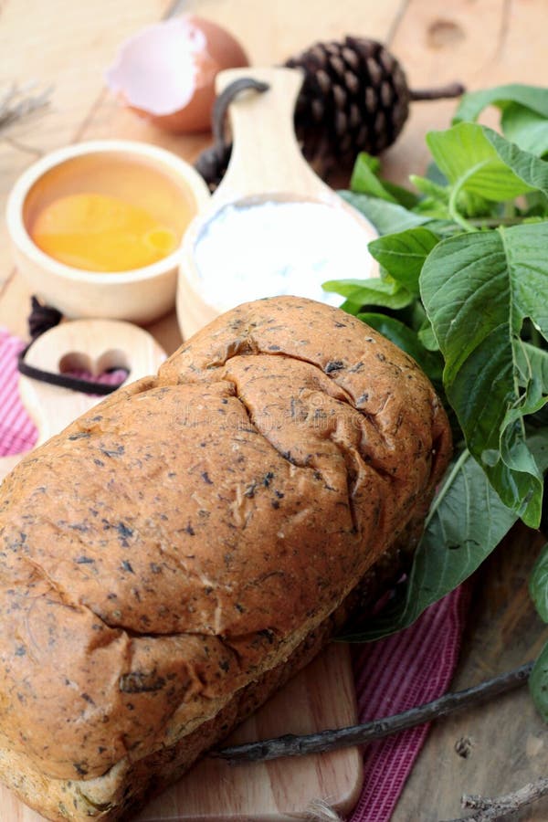 Spinach Bread and Fresh Spinach with Making Baker. Stock Photo - Image ...
