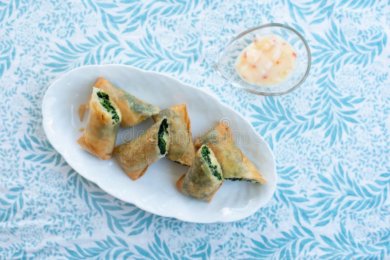 Spinach with Cheese in Deep Fried Spring Rolls Stock Image - Image of ...