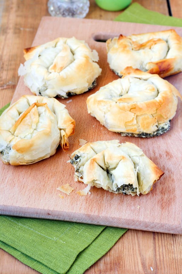 Spinach and Cheese Filo Pastries Stock Photo - Image of wood, spinach ...
