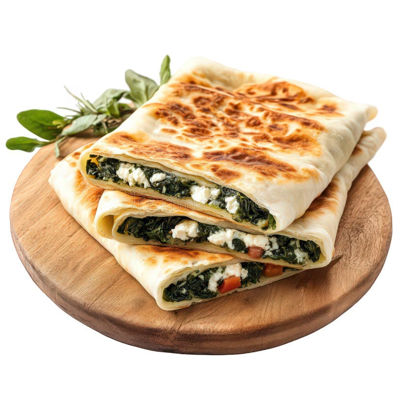 Spinach and Cheese Stuffed Flatbread Stock Illustration - Illustration ...