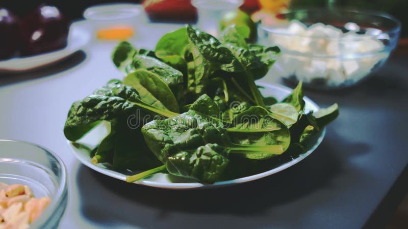 Spinach Leaves Lie on a Plate Stock Video - Video of plate, delicious ...