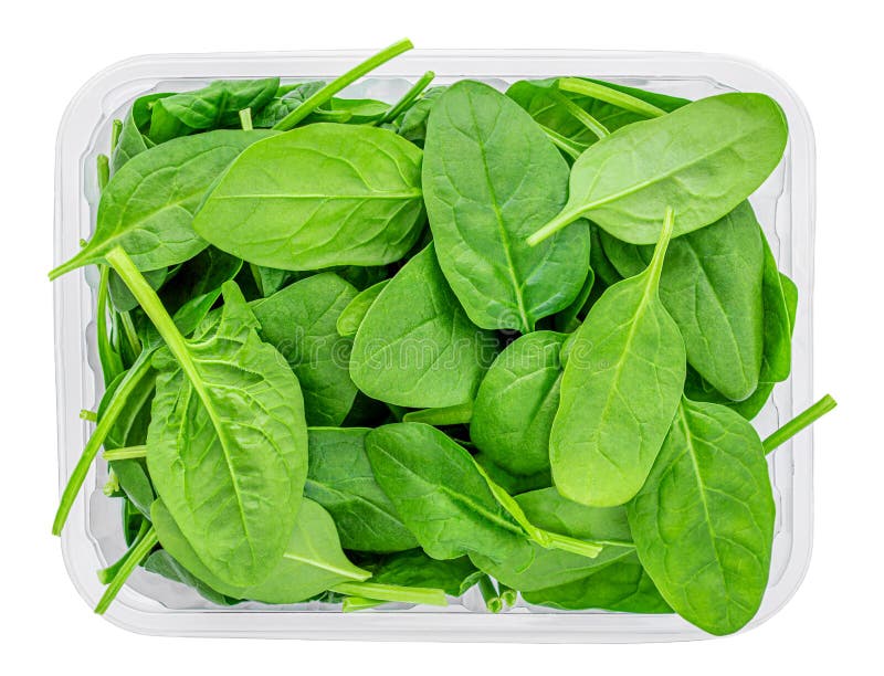 Spinach Leaves in a Plastic Package Isolated on White Background. Green ...
