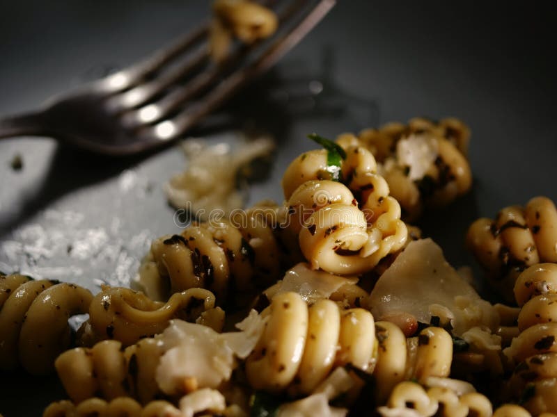 Spinach and Pine Nut Pasta Serving Close Up Shot Stock Image - Image of ...
