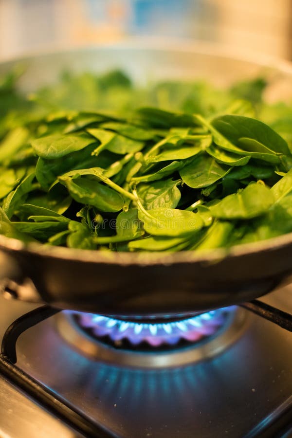 Spinach in a Pot with Lit Fire Stock Image - Image of ingredient, plant ...
