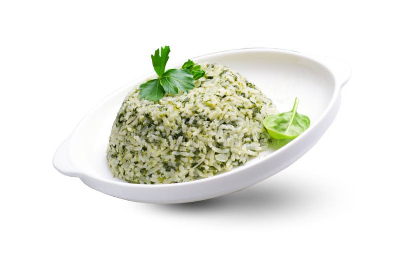 Spinach Rice on a Plate Over White Background Stock Illustration ...