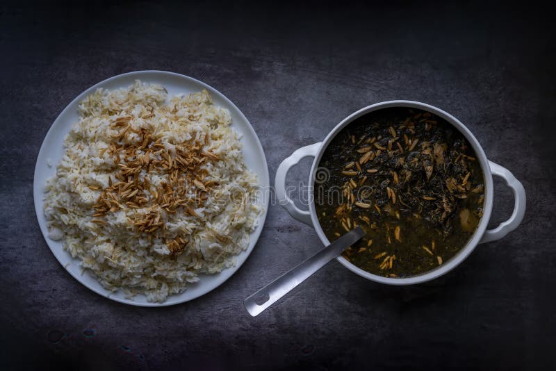 Spinach or Sabanekh with Chicken a Mediterranean Dish Served with Rice ...