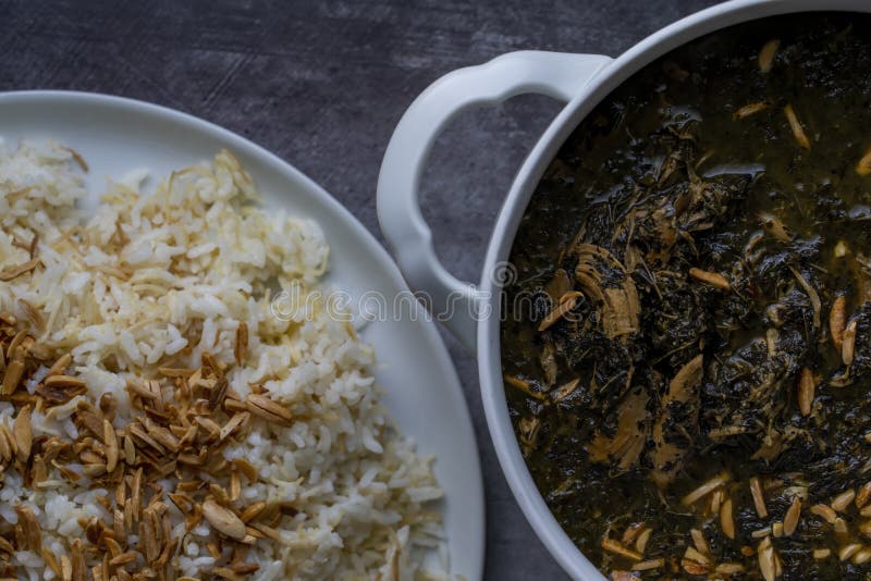 Spinach or Sabanekh with Chicken a Mediterranean Dish Served with Rice ...