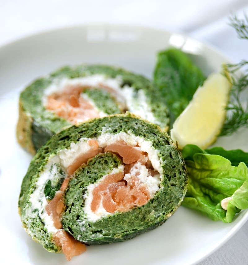 Spinache Roulade with Smoked Salmon Stock Photo - Image of dinner ...