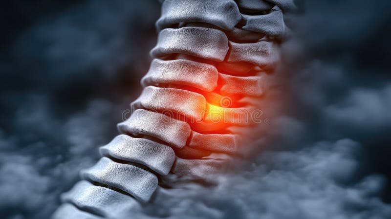 Spinal Column with Highlighted Vertebra and Inflammation Stock Photo ...