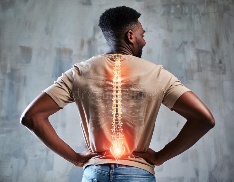Spinal Health Representation. Man with Back Pain with Glowing ...