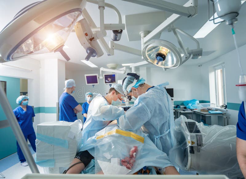Spinal Surgery. Group of Surgeons in Operating Room with Surgery ...