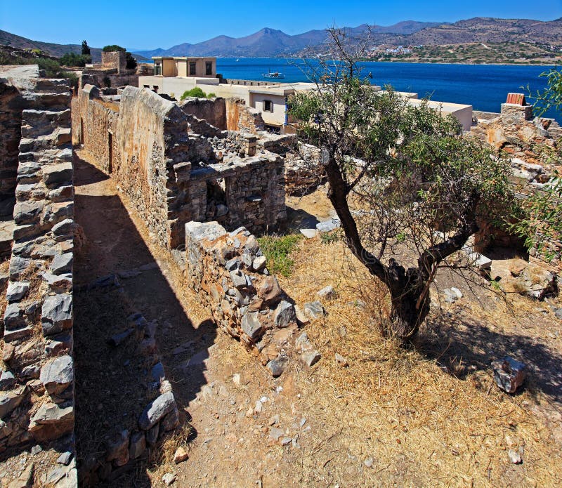 Spinalonga Island with Medieval Fortress, Crete Stock Image - Image of ...
