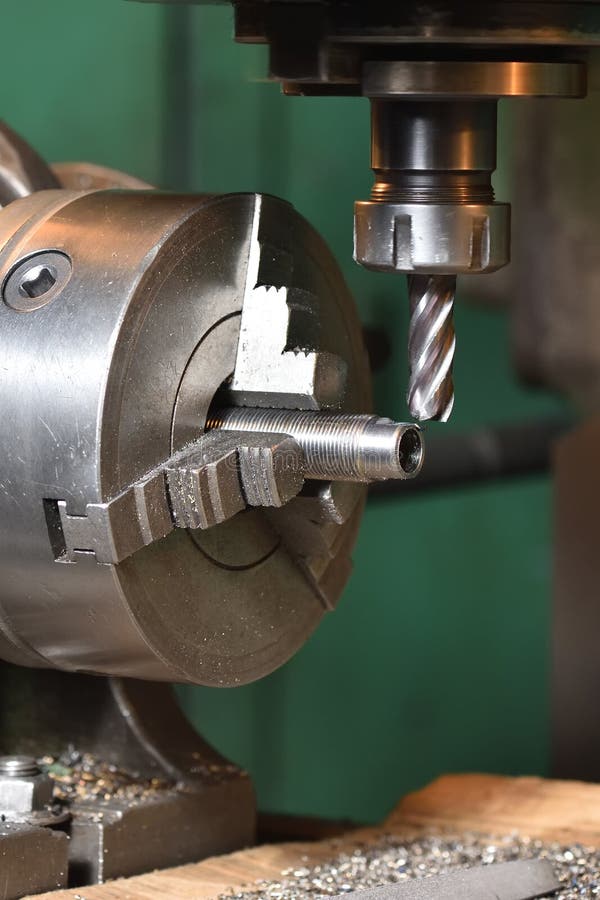 Spindle Chuck And Installed Metal Part In Pocessing On High Precision Cnc Industrial Lathe
