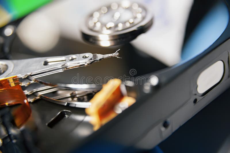 Spindle of the Open Hard Disk Drive Stock Photo - Image of digital ...