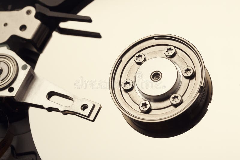 Spindle and Plate Open Hard Disk Drive. Macro Shot Stock Photo - Image ...