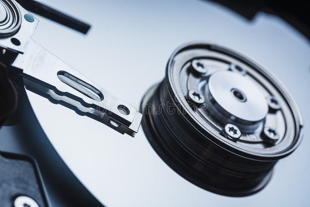 Spindle and Plate Open Hard Disk Drive. Macro Shot Stock Photo - Image ...