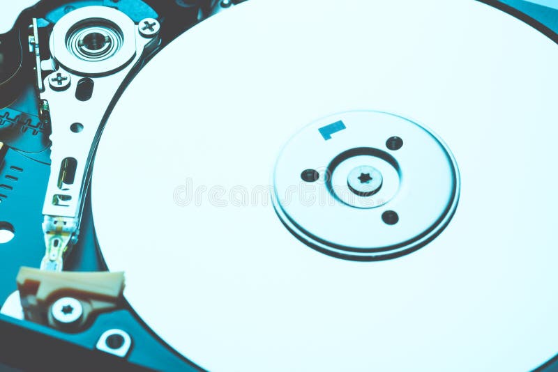 Spindle and Plate Opened Hard Disk Drive HDD. Macro Shot Stock Image ...