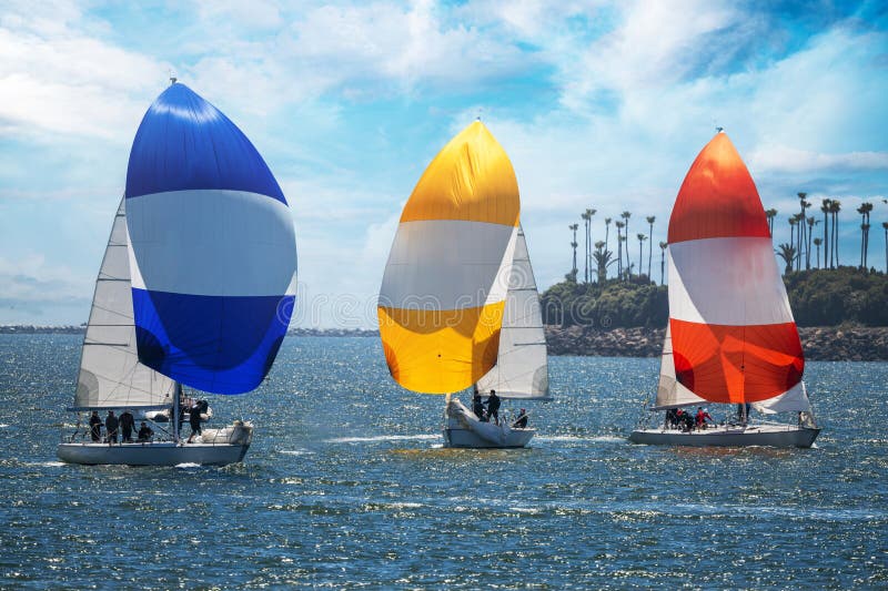 Sailboat with the Spinnaker Out Stock Photo - Image of reaching, water ...