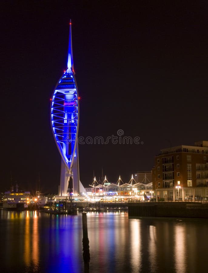 Spinnaker Tower at night editorial image. Image of england - 5148815