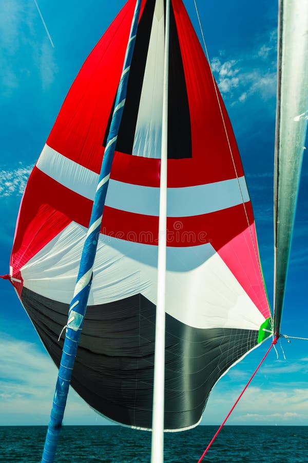 Spinnaker with Uphaul, Blue Sky in Background. Stock Photo - Image of ...