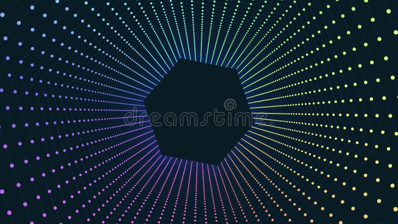 Spinning Abstract Rainbow Hexagons in Dark Hole with Neon Dots on Black ...