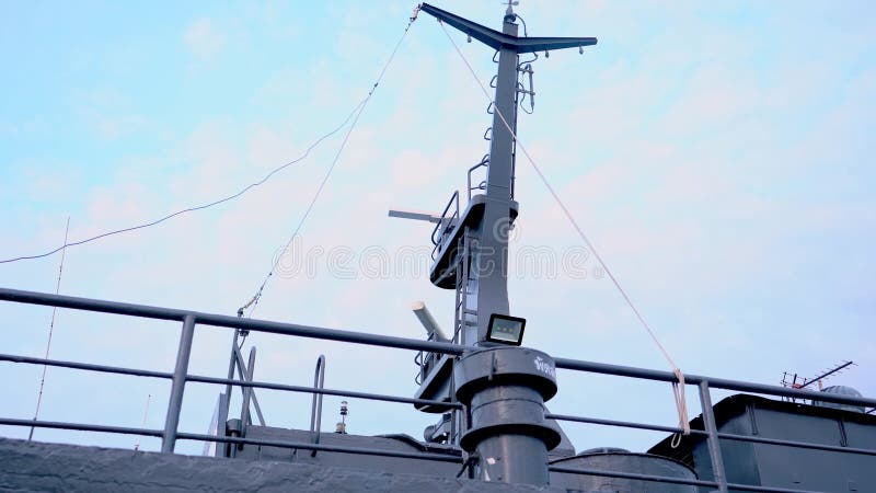 Spinning Antenna Radar on the Ship. Communication on the Ship Stock ...