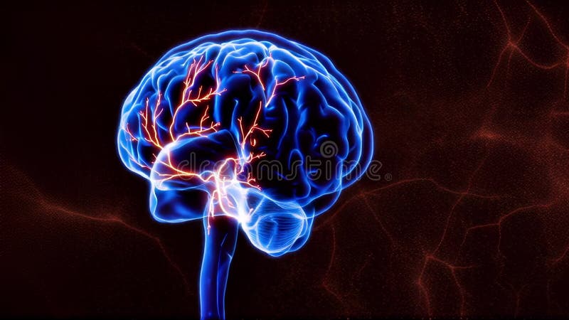 Rotating Human Brain with Glowing Neural Connections Electric Pulses ...