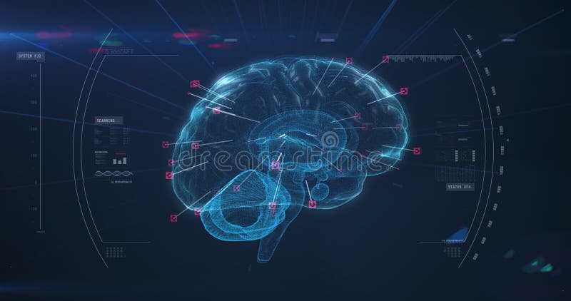 Spinning Brain Against Data Processing on Blue Background Stock Video ...
