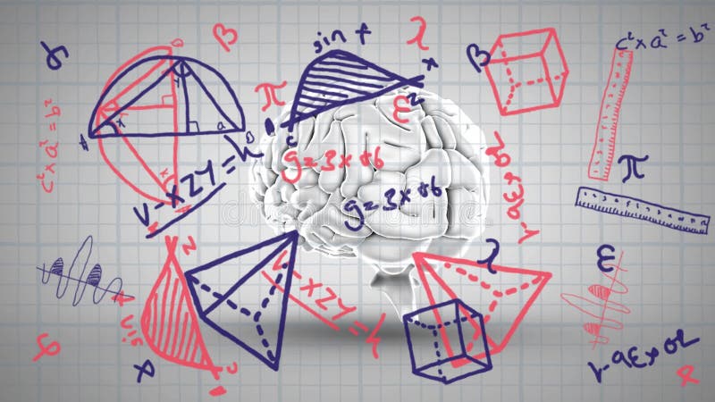Spinning Brain Against Mathematical Equations and Diagrams on Square ...