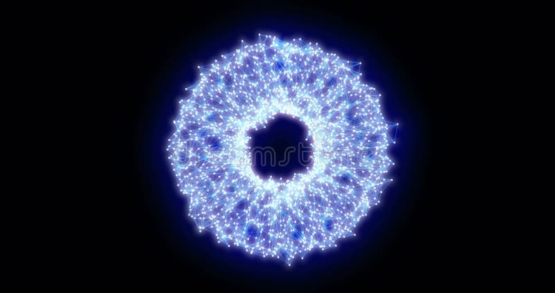 A Spinning Bright Luminous Blue Unusual Beautiful Round Donut Ring Made ...