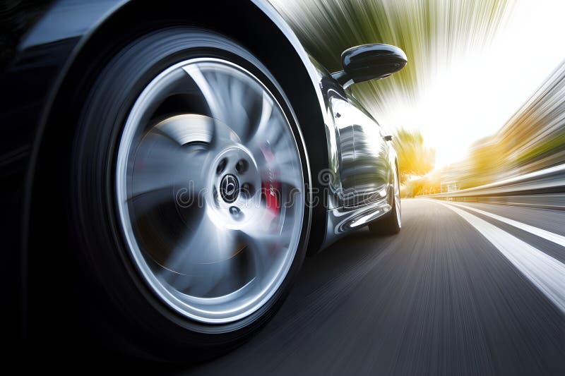 Spinning Car Wheel in Rapid Motion, Blurred Background Emphasizing ...
