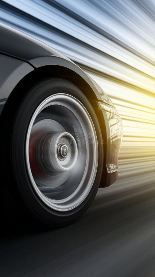 Spinning Car Wheel in Rapid Motion, Blurred Background Emphasizing ...